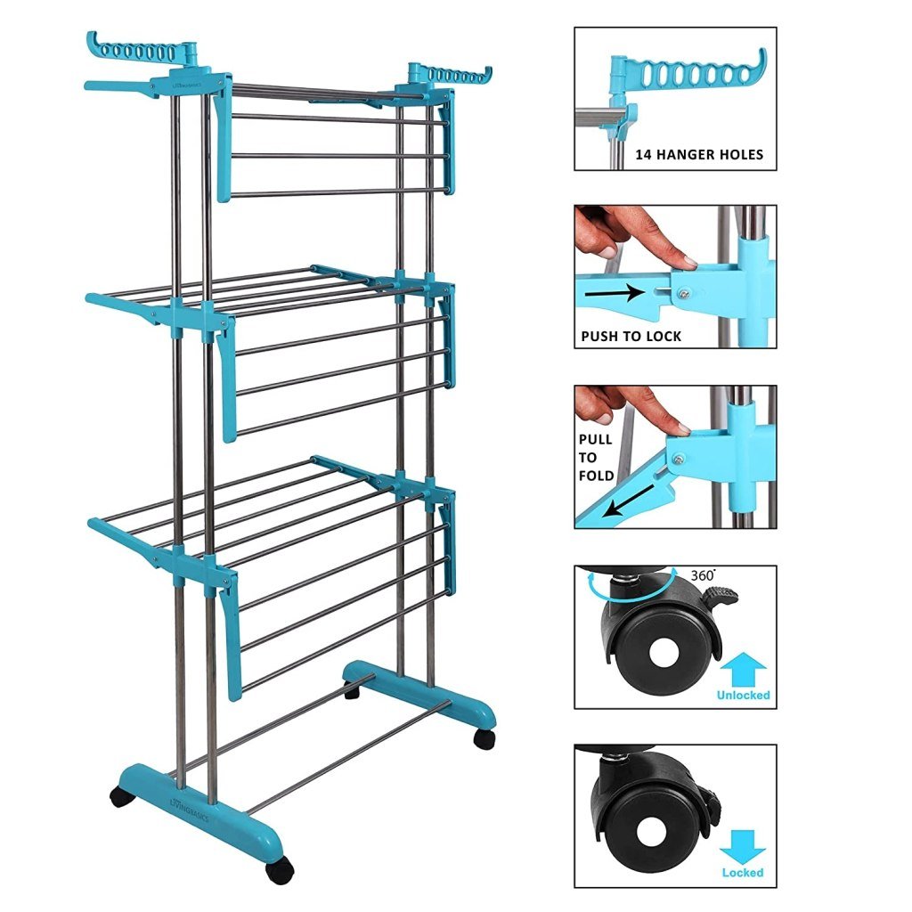 folding double supported 3 layer cloth drying stand laundry dryer ...